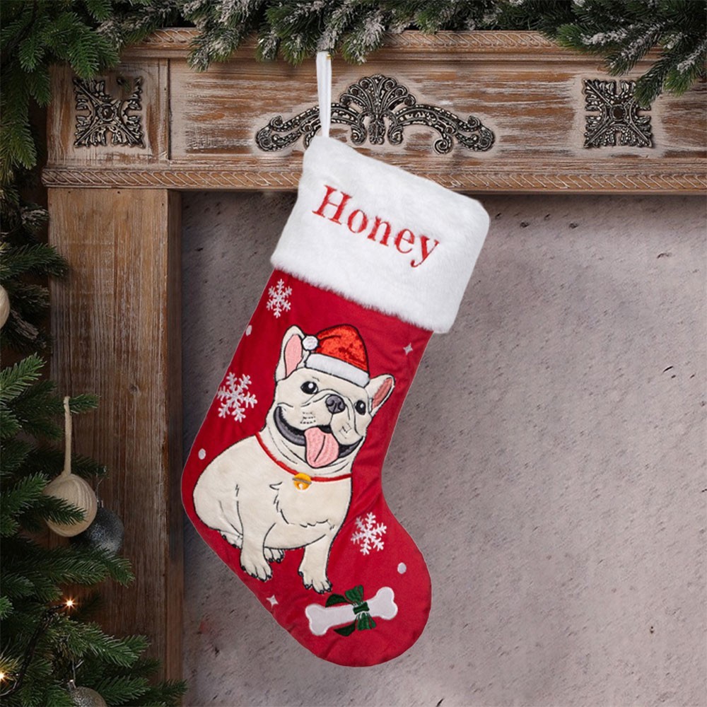Personalised Embroidered Pet Dog Christmas Stocking with Name Gifts for ...