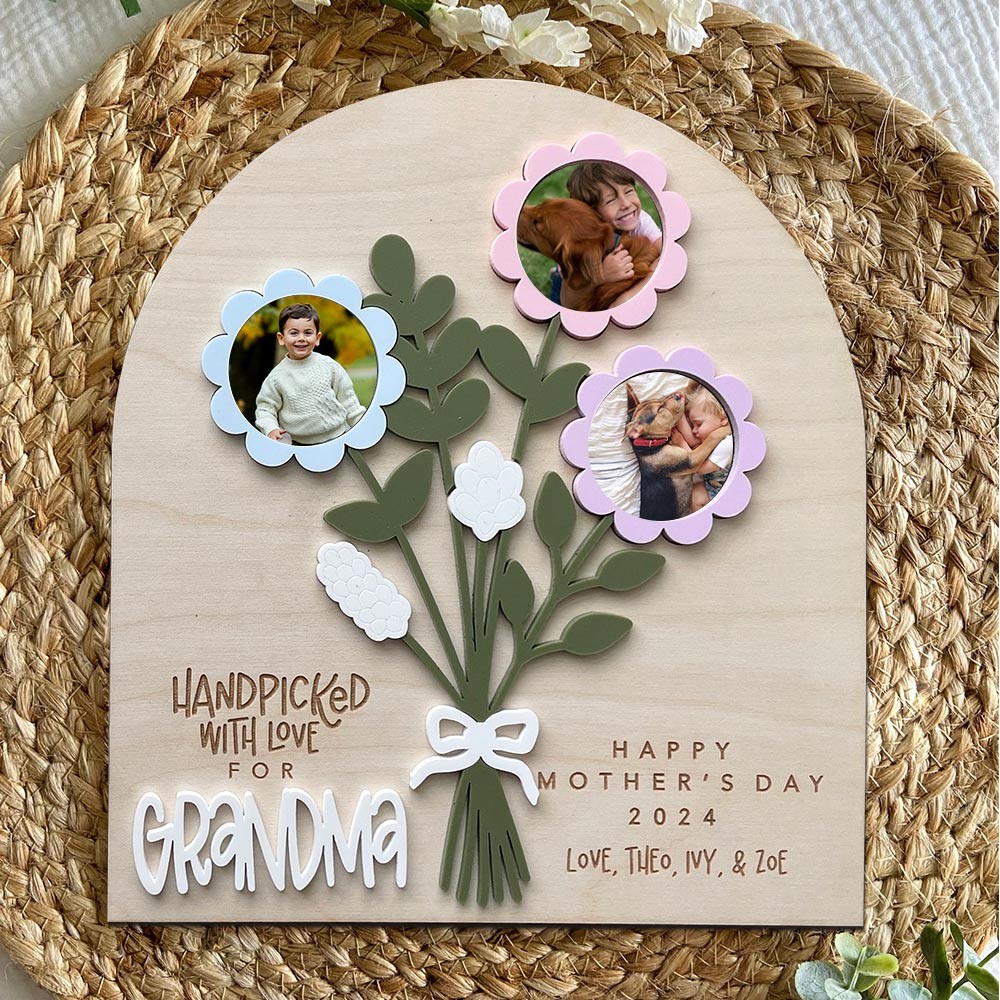 Personalized Handpicked With Love For Grandma Flower Bouquet Photo Sign ...