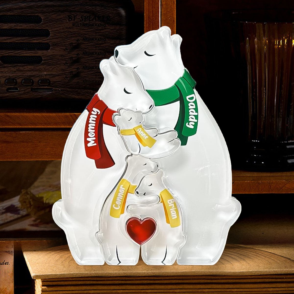 Acrylic Hugging Bear Family Puzzle with Kids Names Custom Gifts for Mom Grandma Mother's Day ...